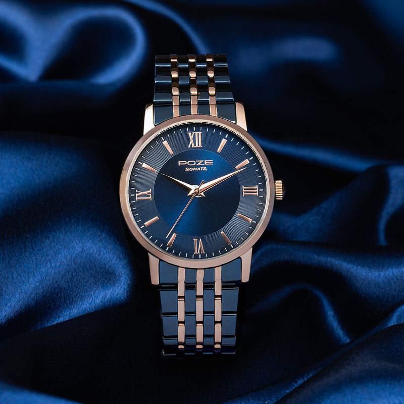 Buy Online Sonata Poze Quartz Analog Blue Dial Metal Strap Watch For ...