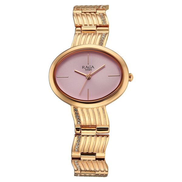 Buy Online Titan Raga Glimmers Quartz Analog Pink Dial Rose Gold Metal ...