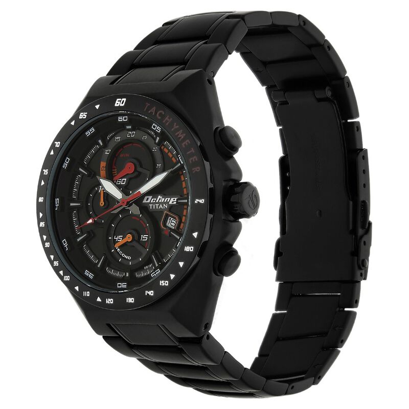 Buy Online Titan Quartz Chronograph Black Dial Stainless Steel Strap ...
