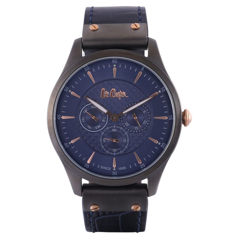 Buy Online Lee Cooper Quartz Chronograph Blue Dial Leather Strap Watch for Men - nclc6728099 | Titan