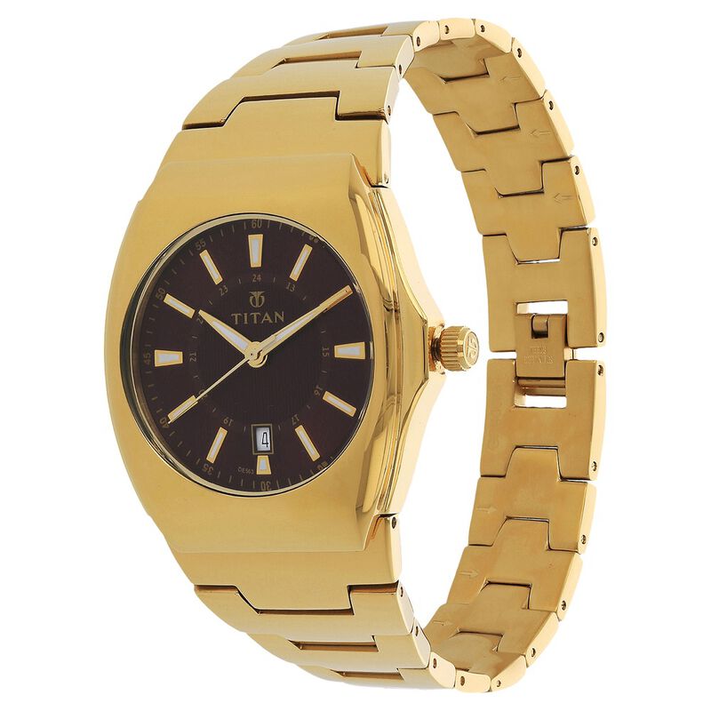 Buy Online Titan Analog with Date Brown Dial Stainless Steel Strap ...