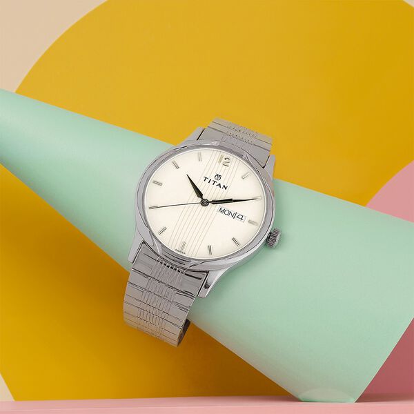 Buy Online Titan Quartz Analog with Day and Date Silver Dial Stainless ...