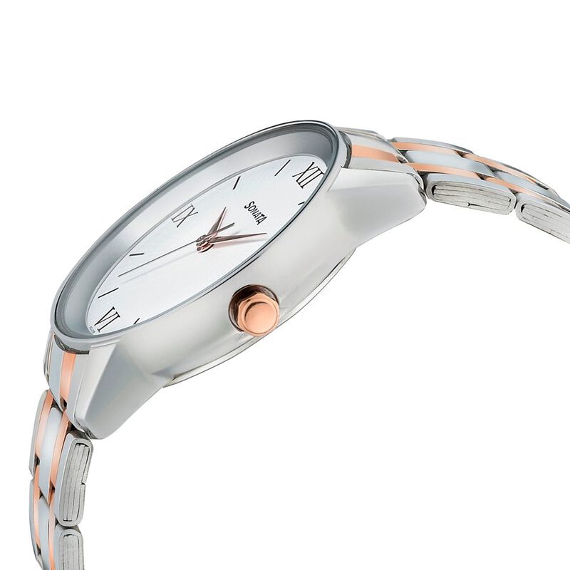Buy Online Sonata Quartz Analog White Dial Bimetal Strap Watch for Men ...