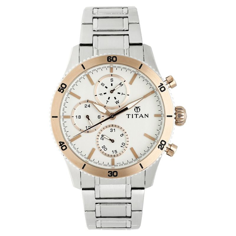 Buy Online Titan Quartz Chronograph Silver Dial Stainless Steel Strap ...