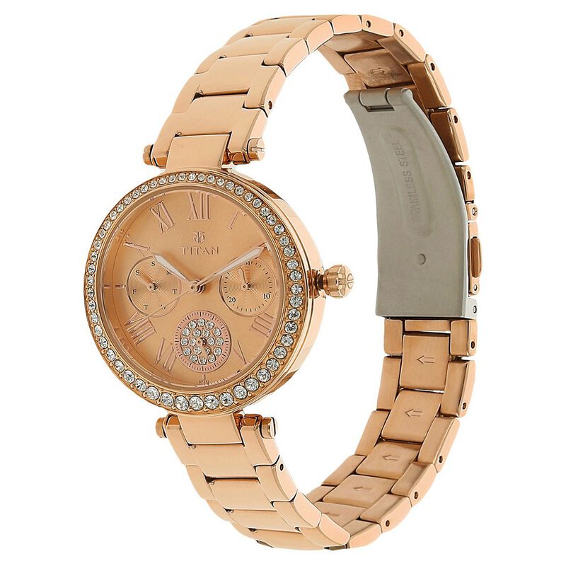 Buy Online Titan Quartz Analog Rose Gold Dial Stainless Steel Strap ...