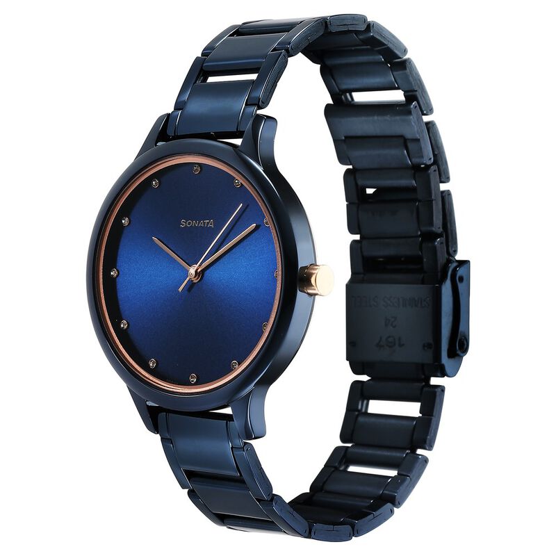 Buy Online Sonata Blush Quartz Analog Blue dial Stainless Steel Strap ...