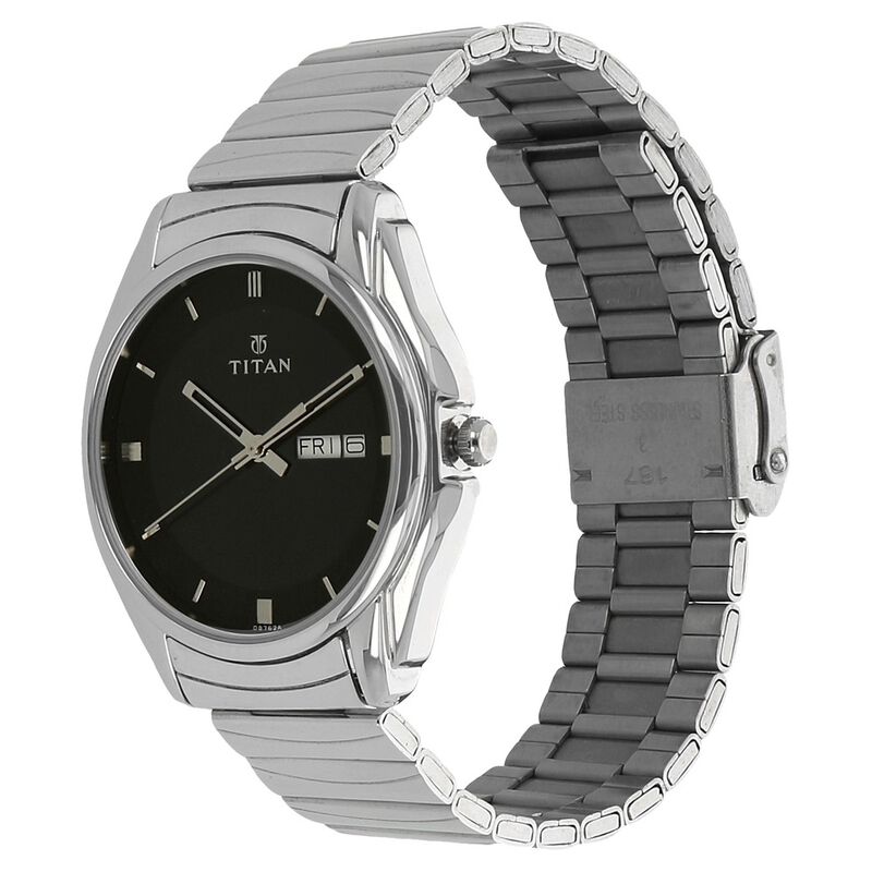 Buy Online Titan Quartz Analog with Day and Date Black Dial Stainless ...