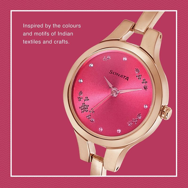 Buy Online Sonata Wedding Pink Dial Women Watch With Stainless Steel ...