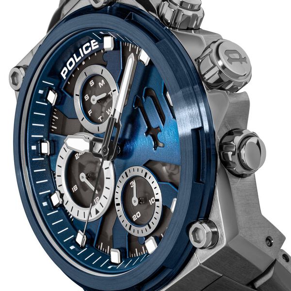 Buy Online Police Multifunction Blue Dial Grey Stainless Steel Strap ...