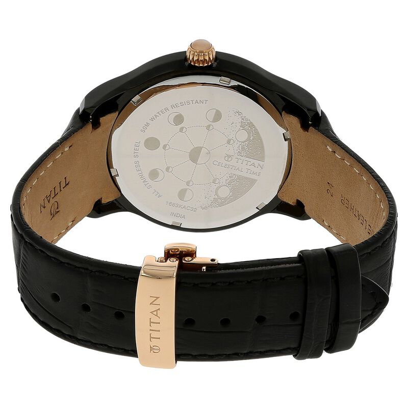 Buy Online Titan Moonphase Black Dial Leather Strap watch for Men ...