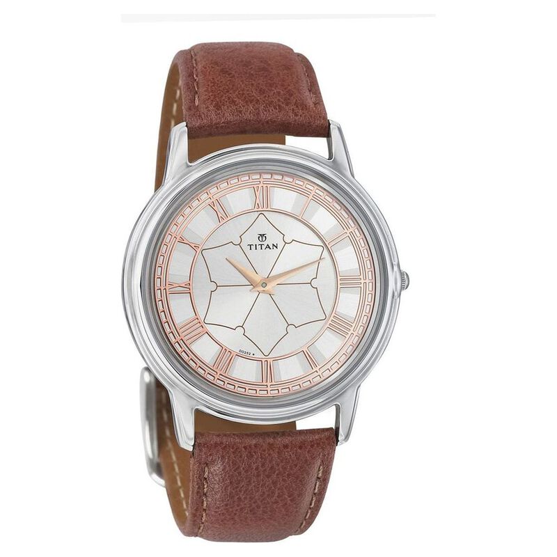 Buy Online Titan Quartz Analog Silver Dial Leather Strap Watch for Men ...