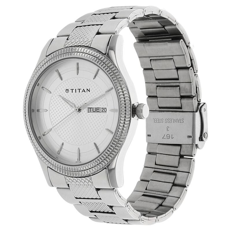 Buy Online Titan Quartz Analog with Day and Date Silver Dial Stainless ...
