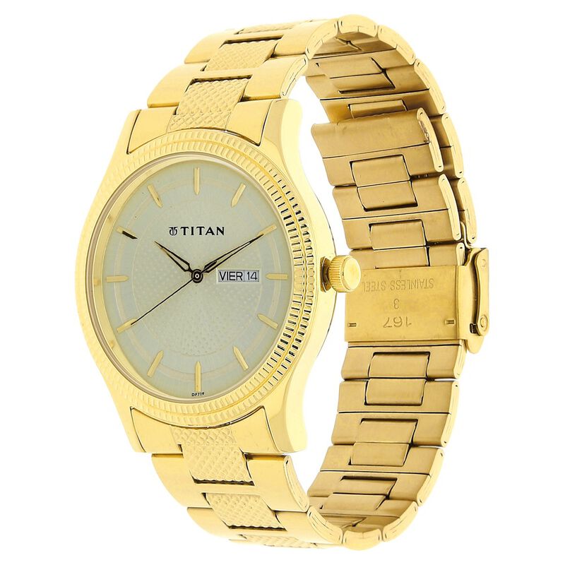 Buy Online Titan Analog with Day and Date Quartz Champagne Dial Metal ...
