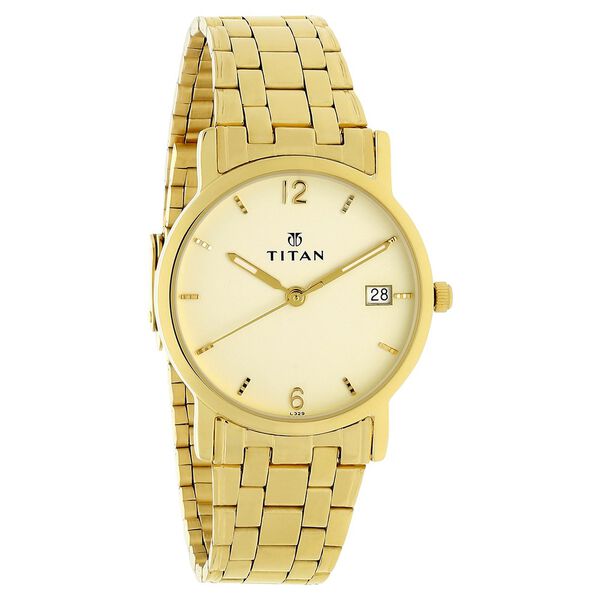 Buy Online Titan Champagne Dial Analog with Date Stainless Steel Strap ...