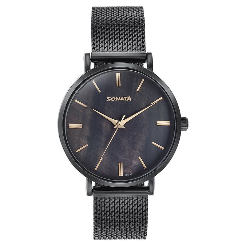 Buy Online Sonata Quartz Analog Black Dial Black Stainless Steel Strap ...