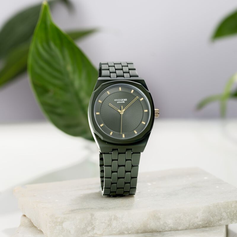 Buy Online Sonata Poze Quartz Analog Green Dial Green Metal Strap Watch ...