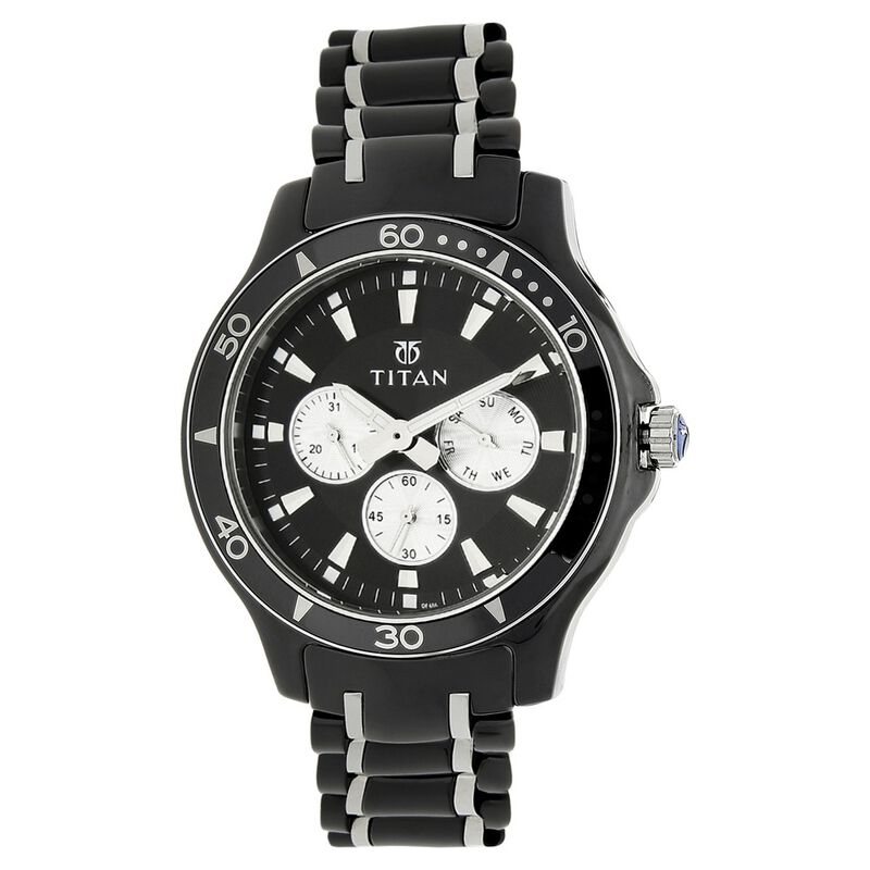 Buy Online Titan Quartz Multifunction Black Dial Steel and Ceramic ...