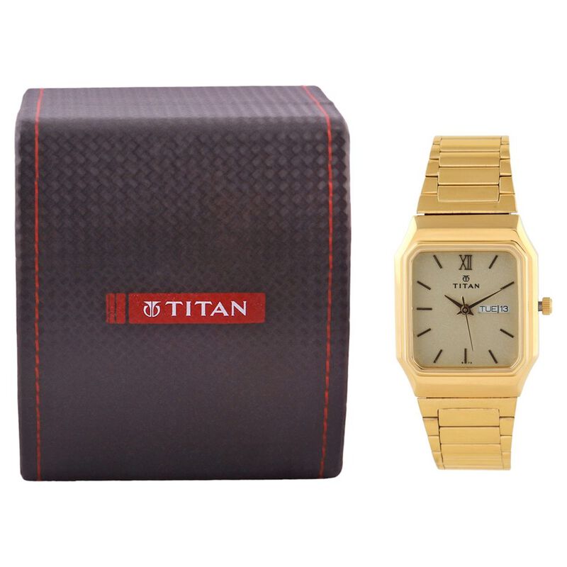 Buy Online Titan Quartz Analog with Day and Date Champagne Dial Watch ...