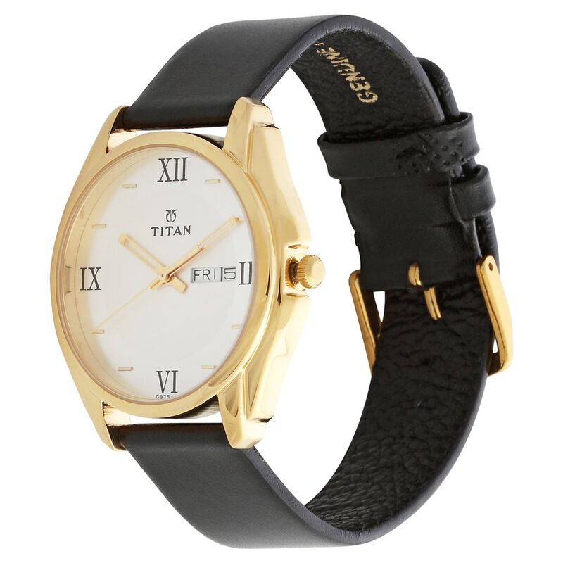 Buy Online Titan Quartz Analog with Day and Date Silver Dial Leather ...