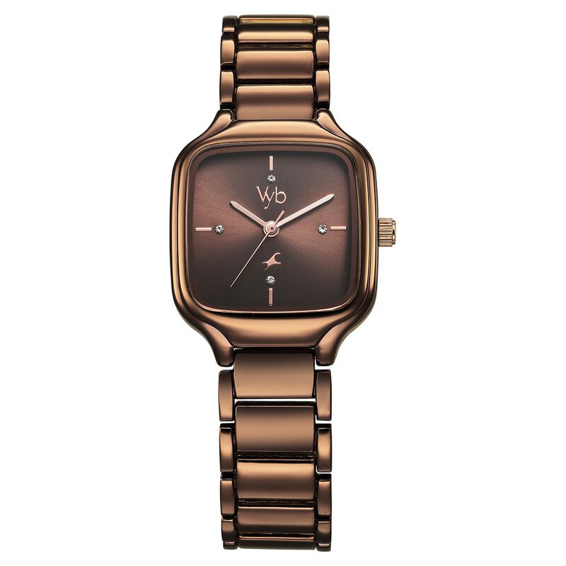 Buy Online Fastrack Vyb Minimalist Quartz Analog Brown Dial Metal Strap ...