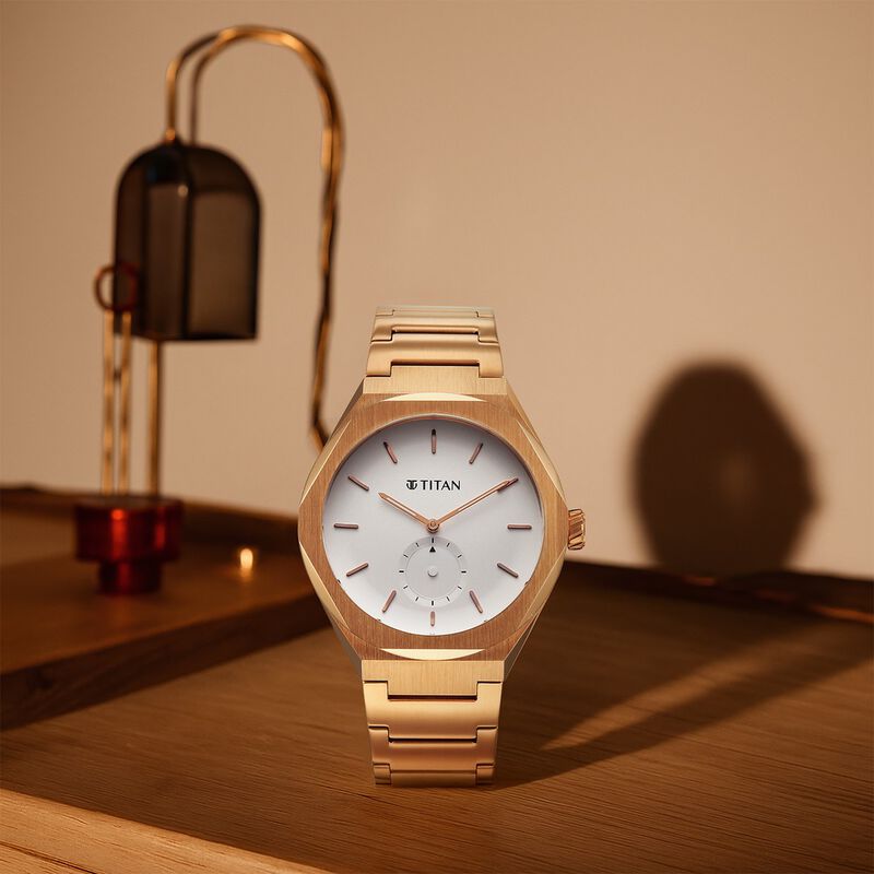 Buy Online Titan Contour Analog with Small Second and White Dial Rose ...