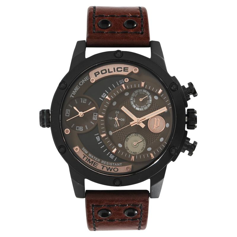 Buy Online Police Quartz Chronograph Brown Dial Leather Strap Watch for ...