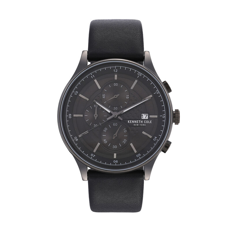 Buy Online Kenneth Cole Quartz Chronograph Black Dial Leather Strap ...