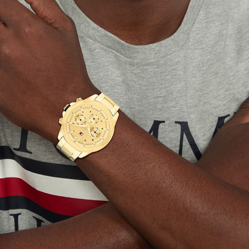 Buy Online Tommy Hilfiger Gold Dial Golden Stainless Steel Strap Watch ...