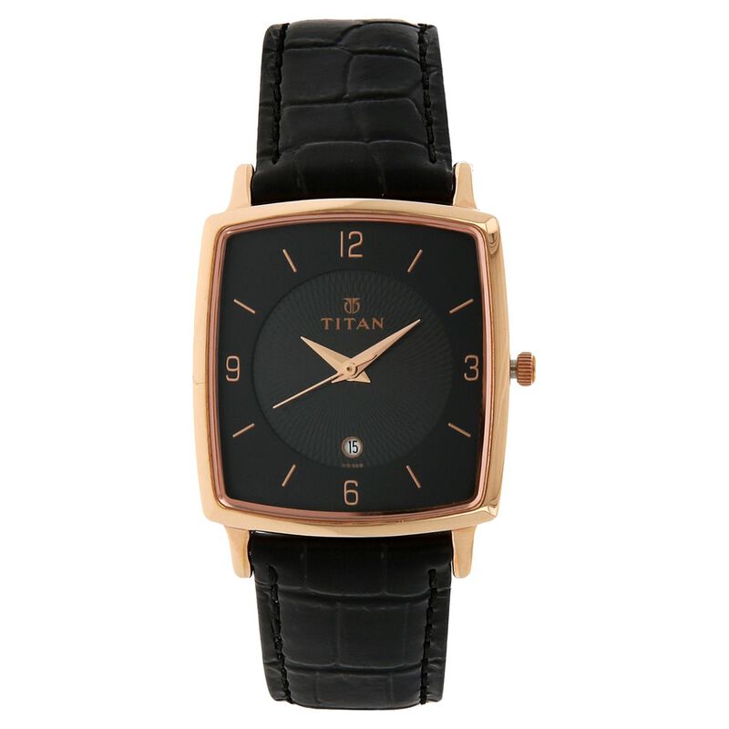 Buy Online Titan Classic Black Dial Analog with Date Leather Strap ...