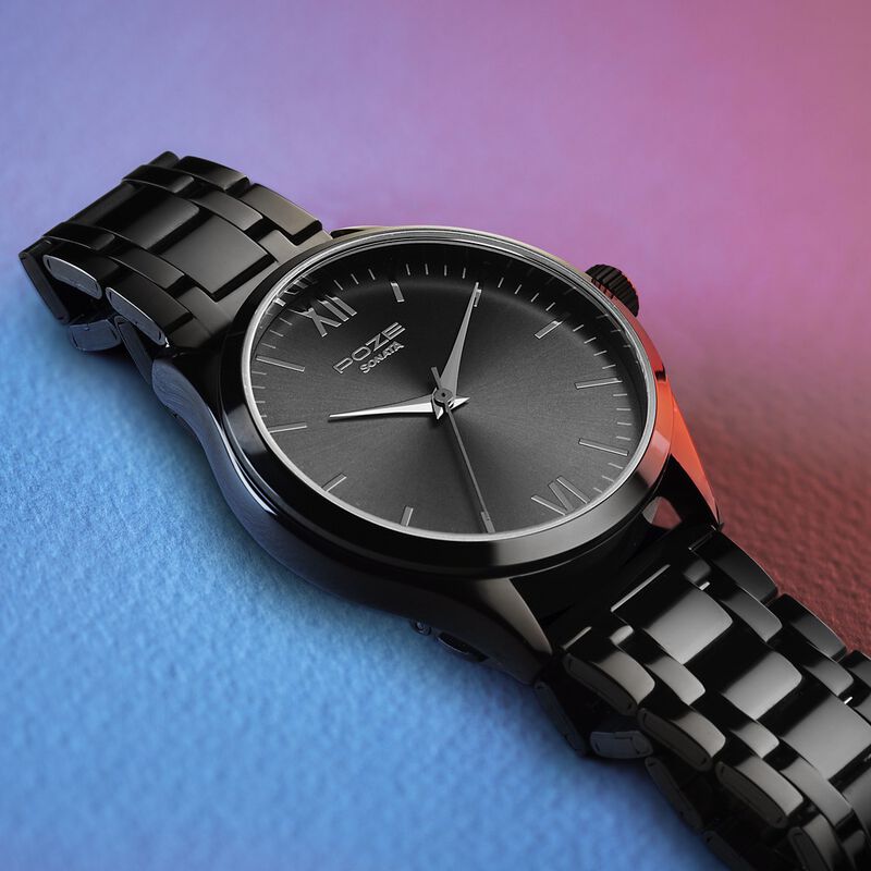 Buy Online Sonata Poze Quartz Analog Black Dial Metal Strap Watch for ...