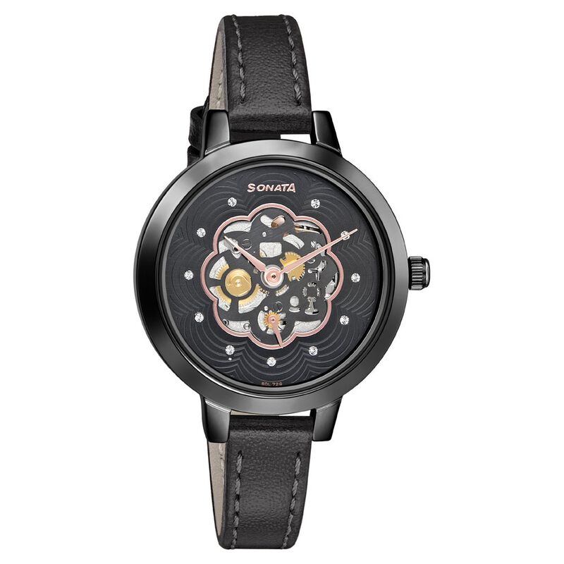 Buy Online Sonata Unveil Black Dial Women Watch With Leather Strap ...