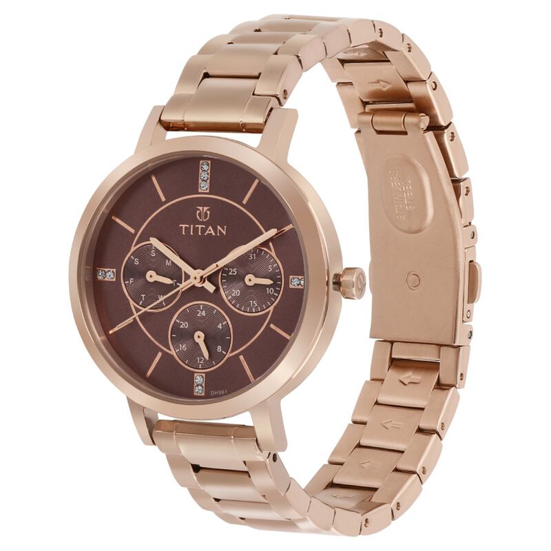 Buy Online Titan Quartz Multifunction Rose Gold Dial Stainless Steel ...