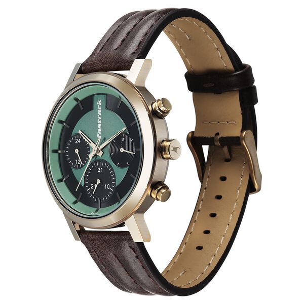 Buy Online Fastrack Chrome K Quartz Multifunction Green Dial Brown ...