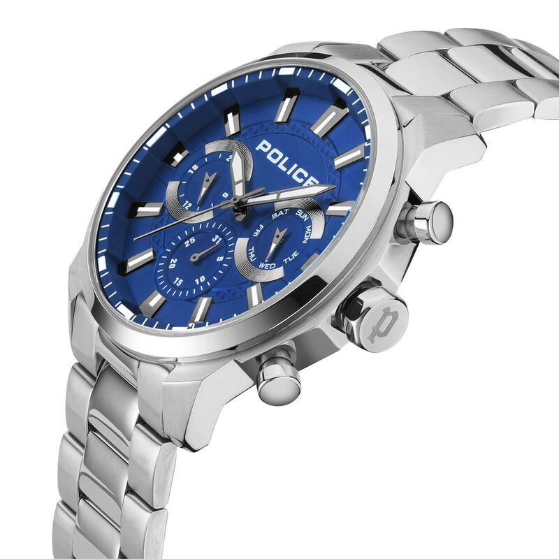 Buy Online Police Blue Dial Silver Strap Multifunction Watch for Men ...