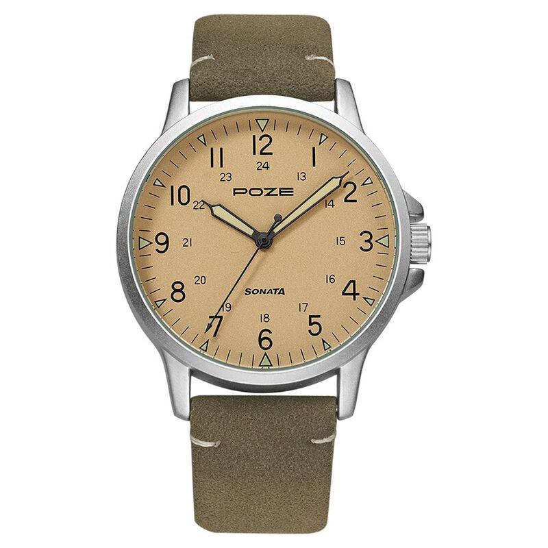 Buy Online Poze by Sonata Quartz Analog Beige Dial PU Leather Strap ...