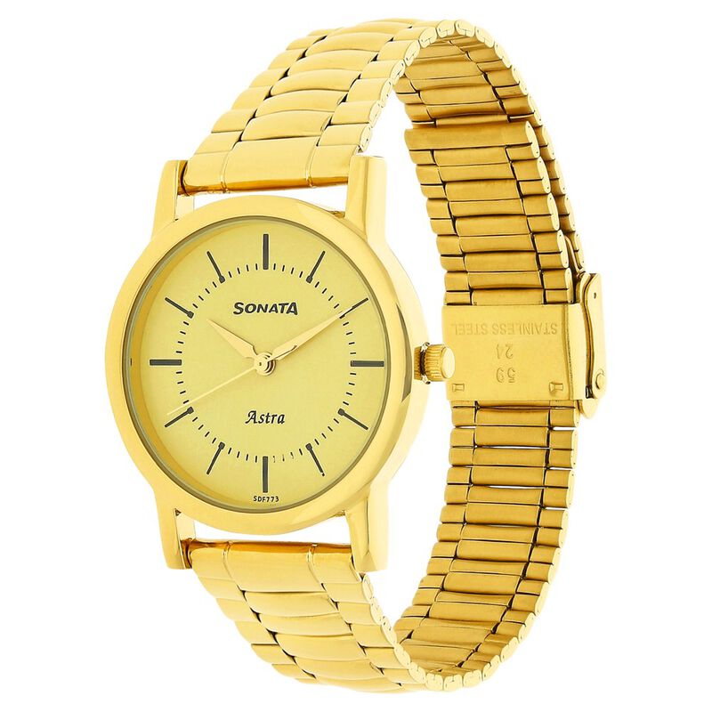 Buy Online Sonata Quartz Analog Champagne Dial Stainless Steel Strap ...
