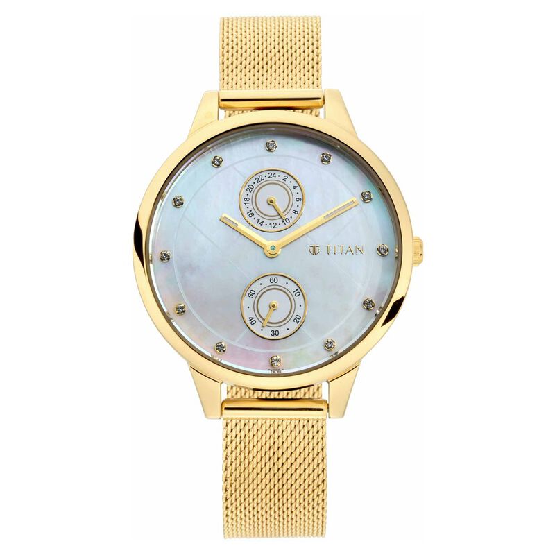 Buy Online Titan Sparkle Yellow Dial Analog with Day and Date Metal ...