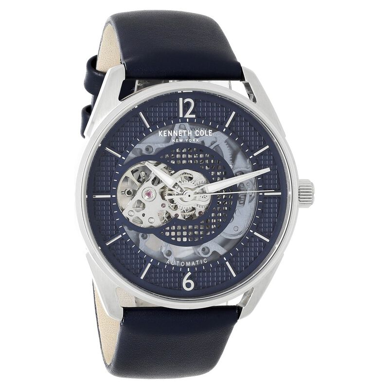 Buy Online Kenneth Cole Automatic Blue Dial Leather Strap Watch for Men ...