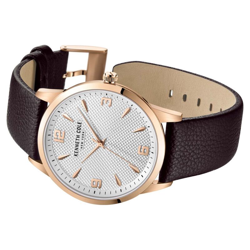 Buy Online Kenneth Cole Quartz Analog Silver Dial Leather Strap Watch ...