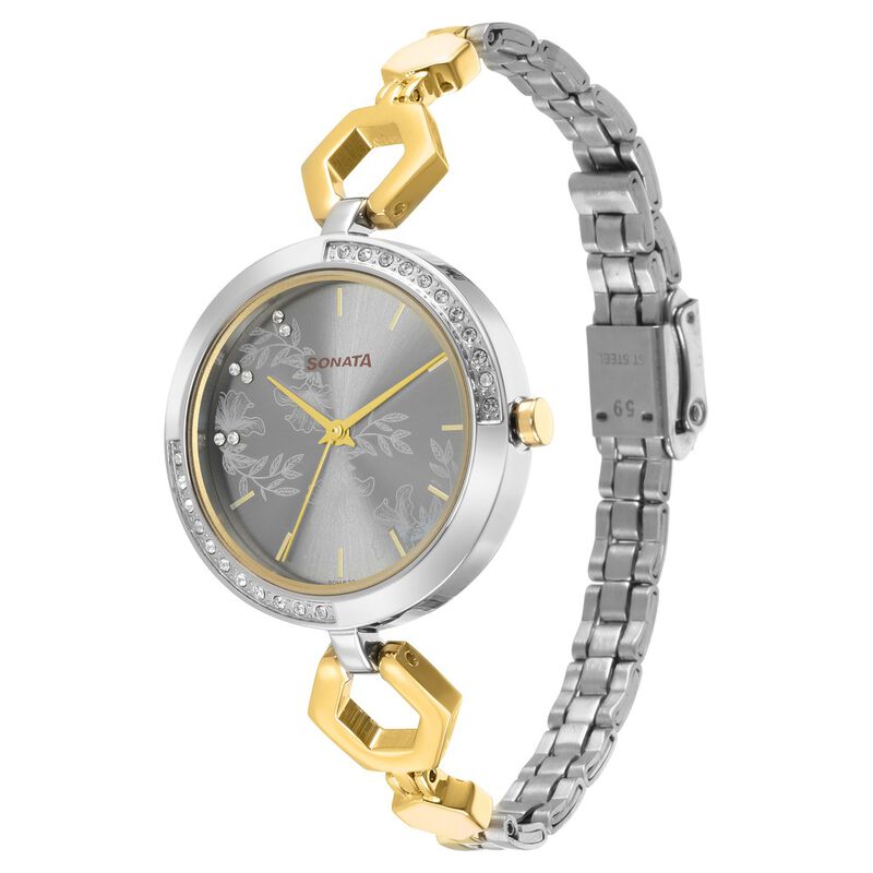 Buy Online Sonata Utsav Grey Dial Two Toned Bi Metal Strap Watch for ...