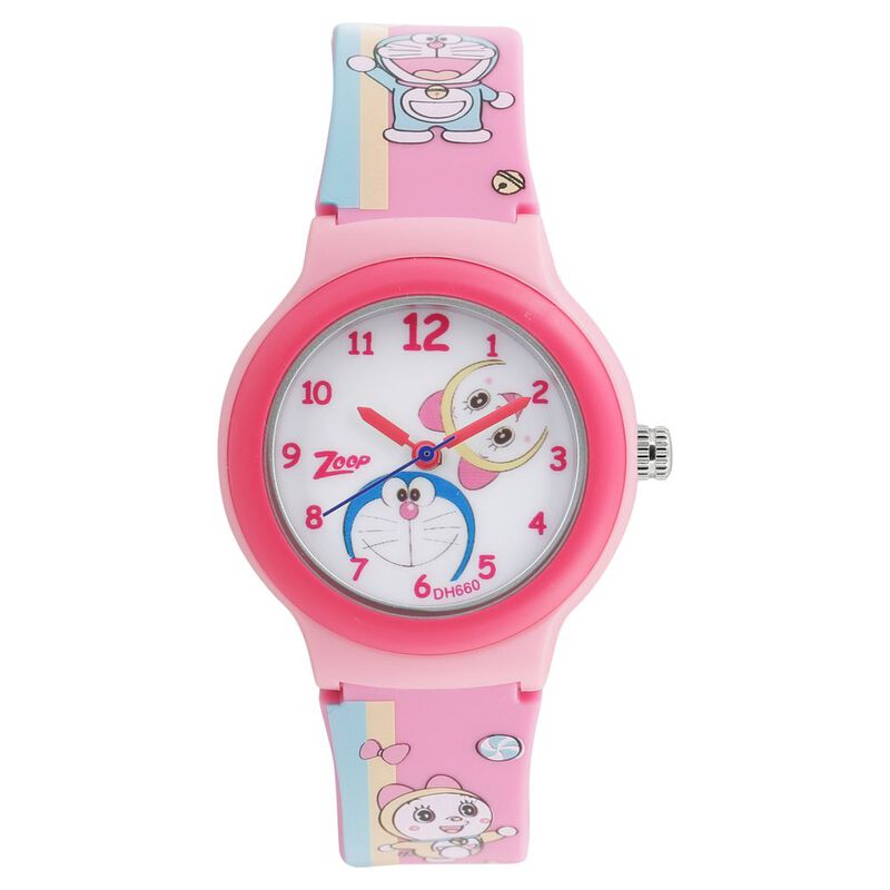 Buy Online Zoop Doraemon Analog Watch with White Dial & Pink Strap for ...