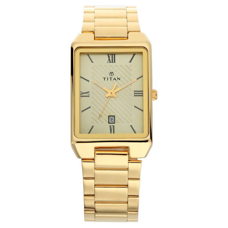 Buy Online Titan Rectangular Champagne Dial Analog with Date Stainless ...