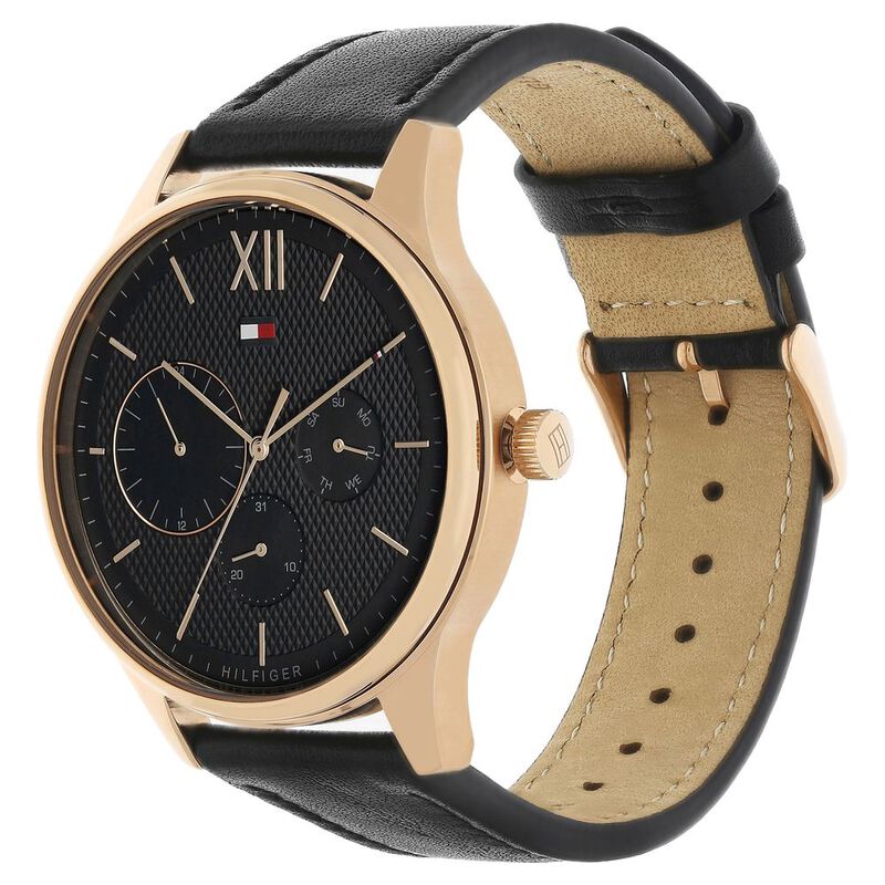 Buy Online Tommy Hilfiger Quartz Multifunction Black Dial Leather Strap ...