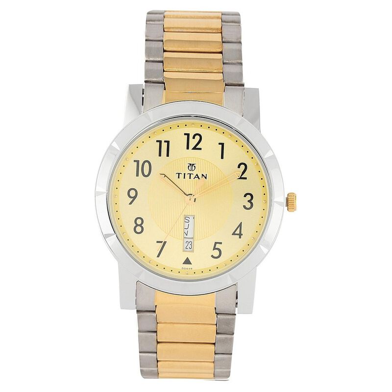 Buy Online Titan Quartz Analog with Day and Date Champagne Dial ...