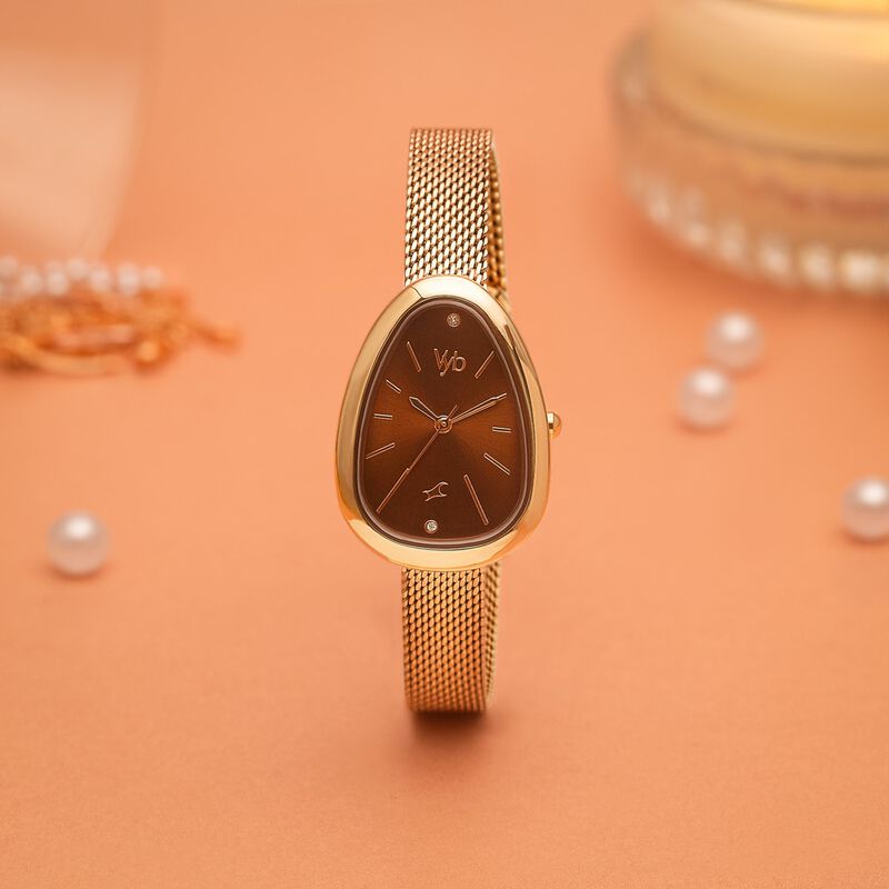 Buy Online Vyb Prodigy By Fastrack Quartz Analog Brown Dial Metal Strap ...