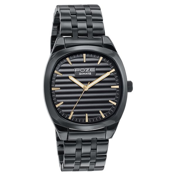 Buy Online Poze By Sonata Quartz Analog Black Dial Black Metal Strap ...