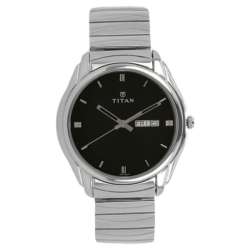 Buy Online Titan Quartz Analog With Day And Date Black Dial Stainless Steel Strap Watch For Men