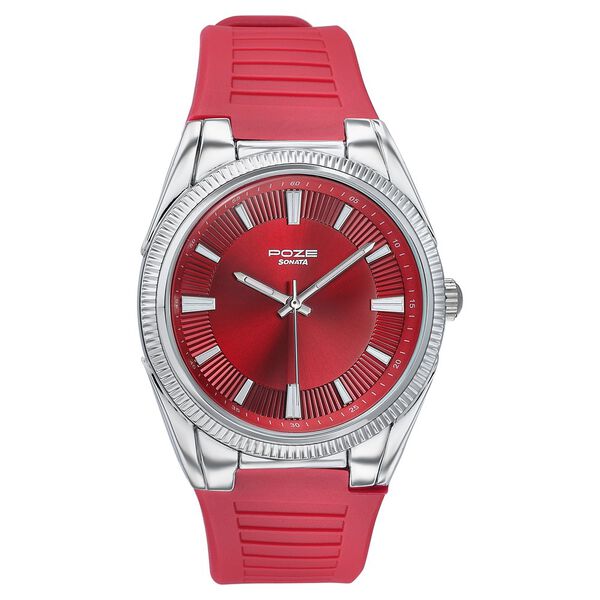 Buy Online Poze By Sonata Quartz Analog Red Dial Red Silicone Strap ...