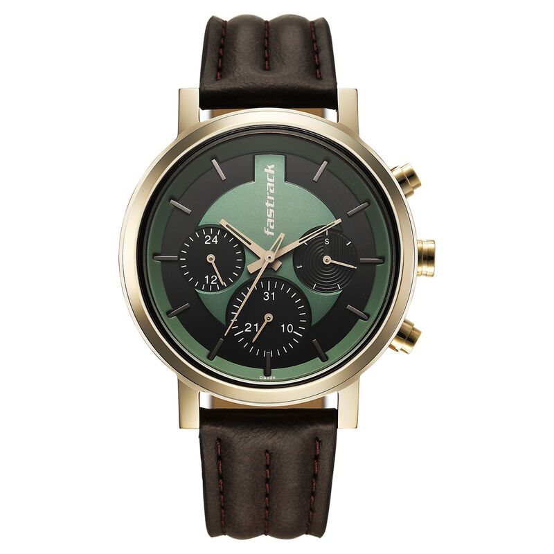 Buy Online Fastrack Chrome K Quartz Multifunction Green Dial Brown ...