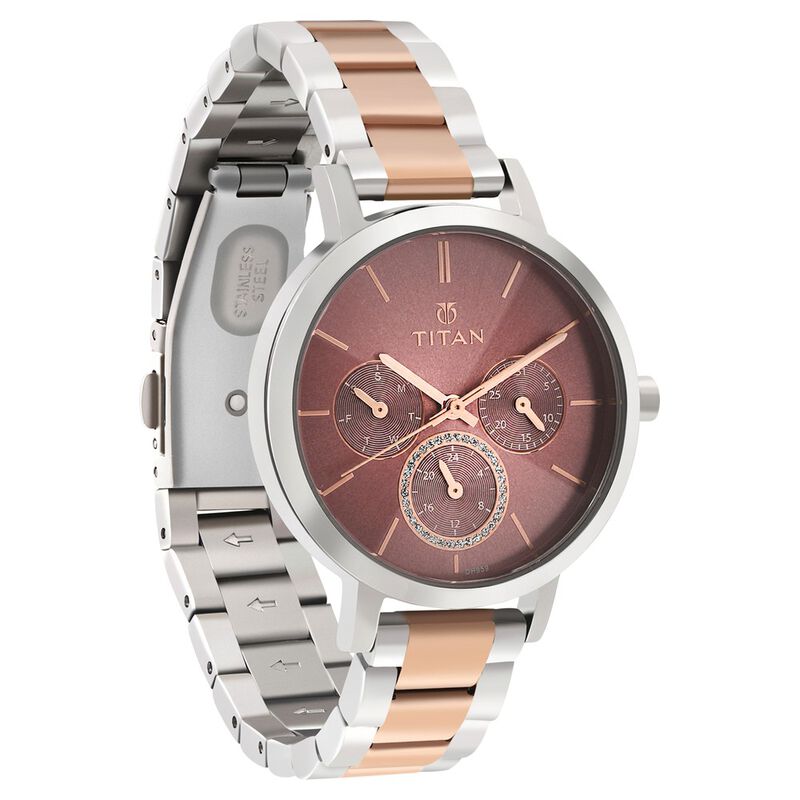 Buy Online Titan Quartz Multifunction Rose Gold Dial Stainless Steel ...
